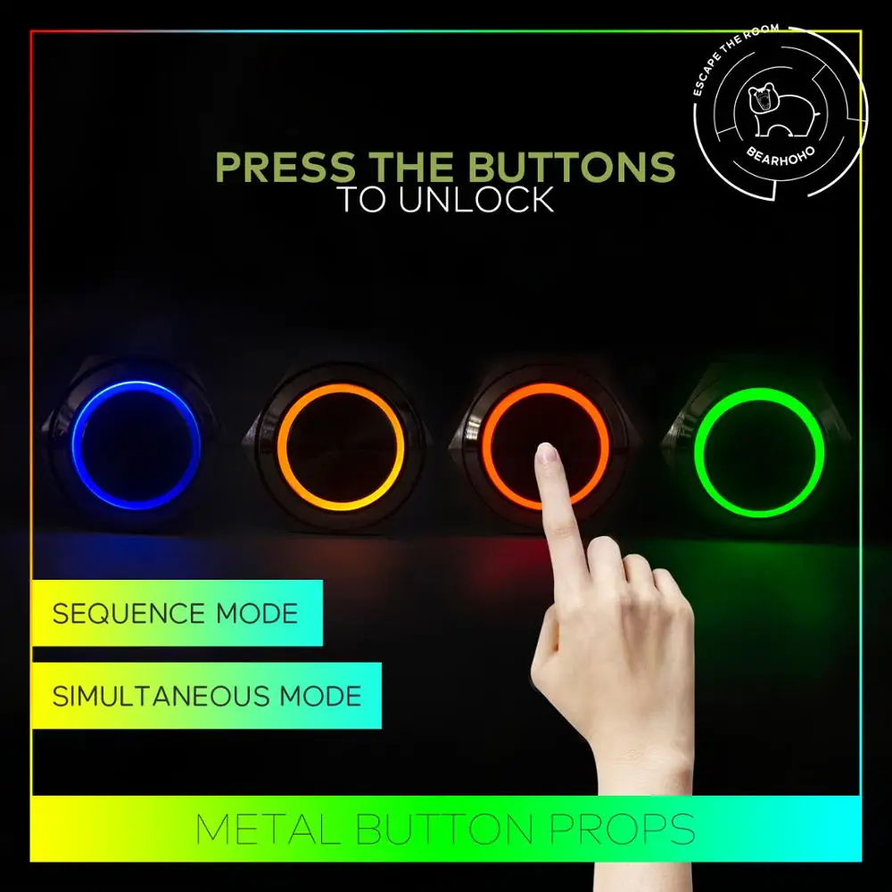Bearhoho Escape Room Props 4 Colors Metal Buttons Press Light Up To ...
