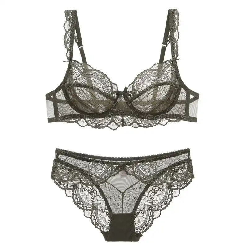 Ultra Thin Transparent Lace Bra and Panties Set Plus Size Underwear ...