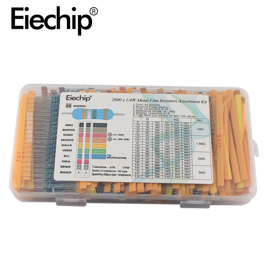 130-Values-1-4W-0-25W-1-resistor-pack-set-diy-Metal-Film-Resistor-Kit ...