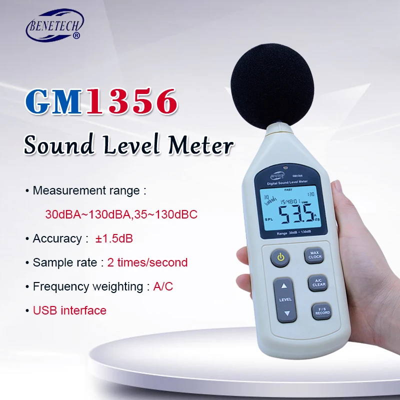 BENETECH Digital Sound Level METER USB NOISE Tester Meter GM1356 30 ...