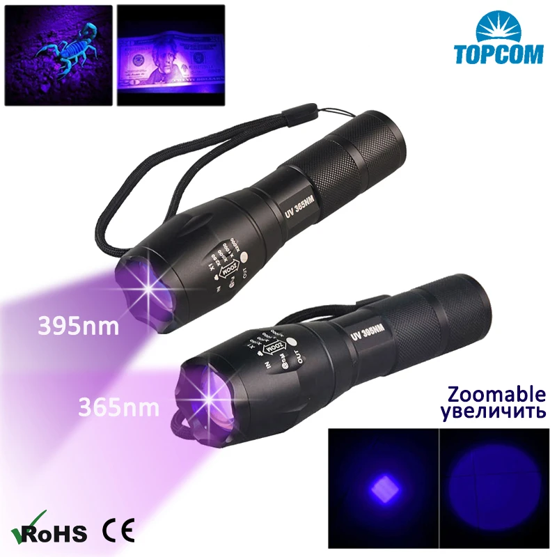 Topcom 3w Zoomable Uv Light 365nm 395nm Led Uv Flashlight New Military ...