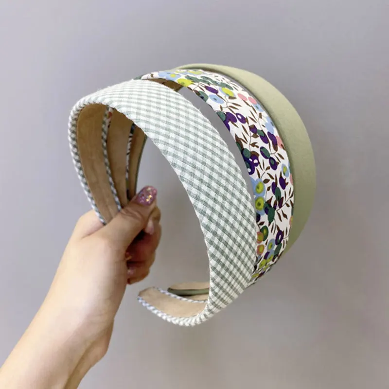VINTAGE Hair Band Woman Fashion Floral Plaid Fabric Bezel Hair Band ...