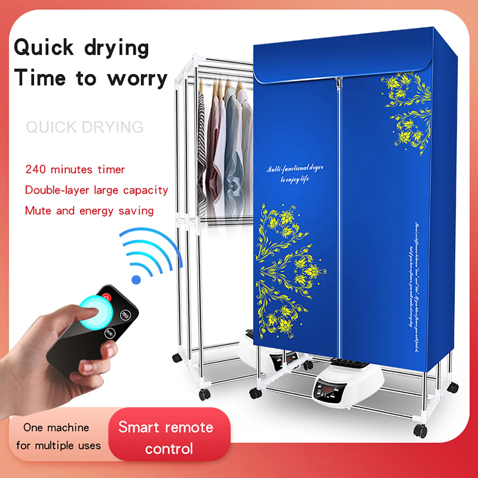 Portable Clothes Dryer Remote Comtrol Electric Laundry Air Warmer Baby ...