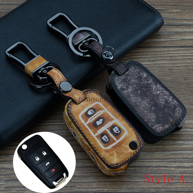 Doodle antique wood grain Genuine leather+ alloy car key cover case ...