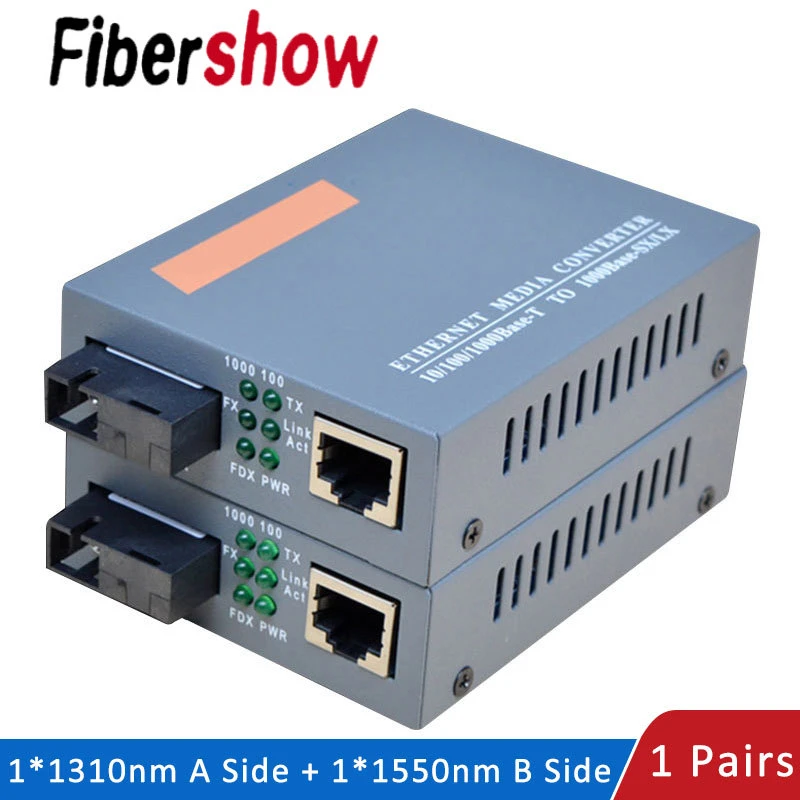 Gigabit Fiber Optical Media Converter Htb-gs-03 1000mbps Single Fiber Sc Port External Power ...