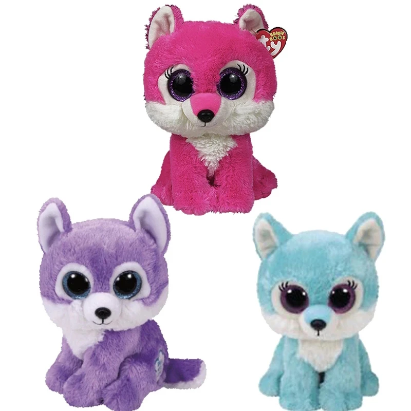 Ty Big Beanie Boo's Big Eyes Beautiful Plush Toy Animal Fuchsia Wolf ...