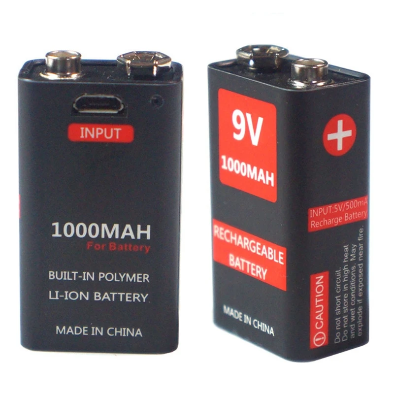 1000mAh micro USB 9 Volt li-ion Rechargeable Battery 6F22 9V Li ion ...