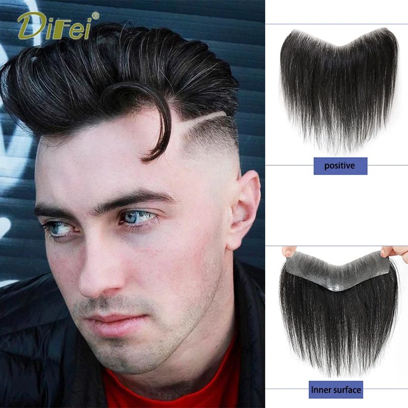 DIFEI Synthetic Short Straight Hair Mens Front Hairline Wig Large Area ...