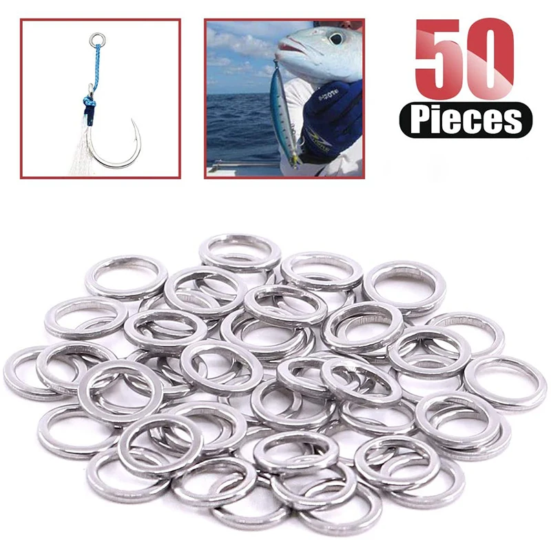 50pcs Multiple Sizes Round Stainless Steel Fishing Rings Lure ...