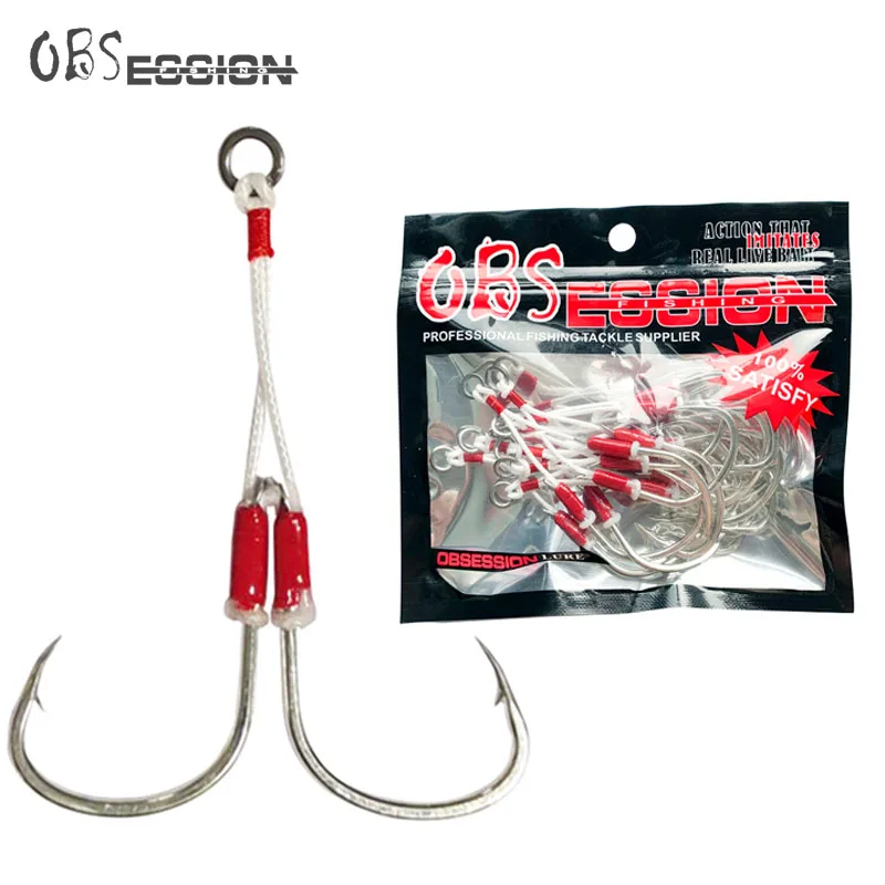 Metal Slow Jigging Hooks 1/0 2/0 3/0 4/0 Metal Double Assist Barbed ...