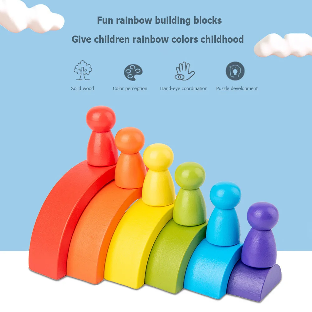 New Rainbow Wooden Baby Educational Toys Creative Rainbow Building Blo ...
