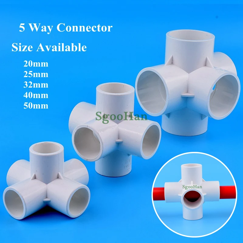 2~50pcs Id 20~50mm 3d Three-dimensional 5 Way Pvc Water Pipe Connector ...