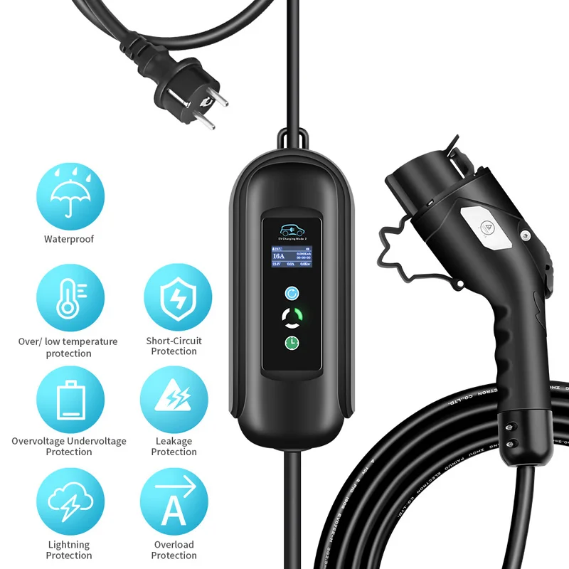 10 Meters Type 1 EV Cable Charger Timer 16A EVSE Portable for Electric ...