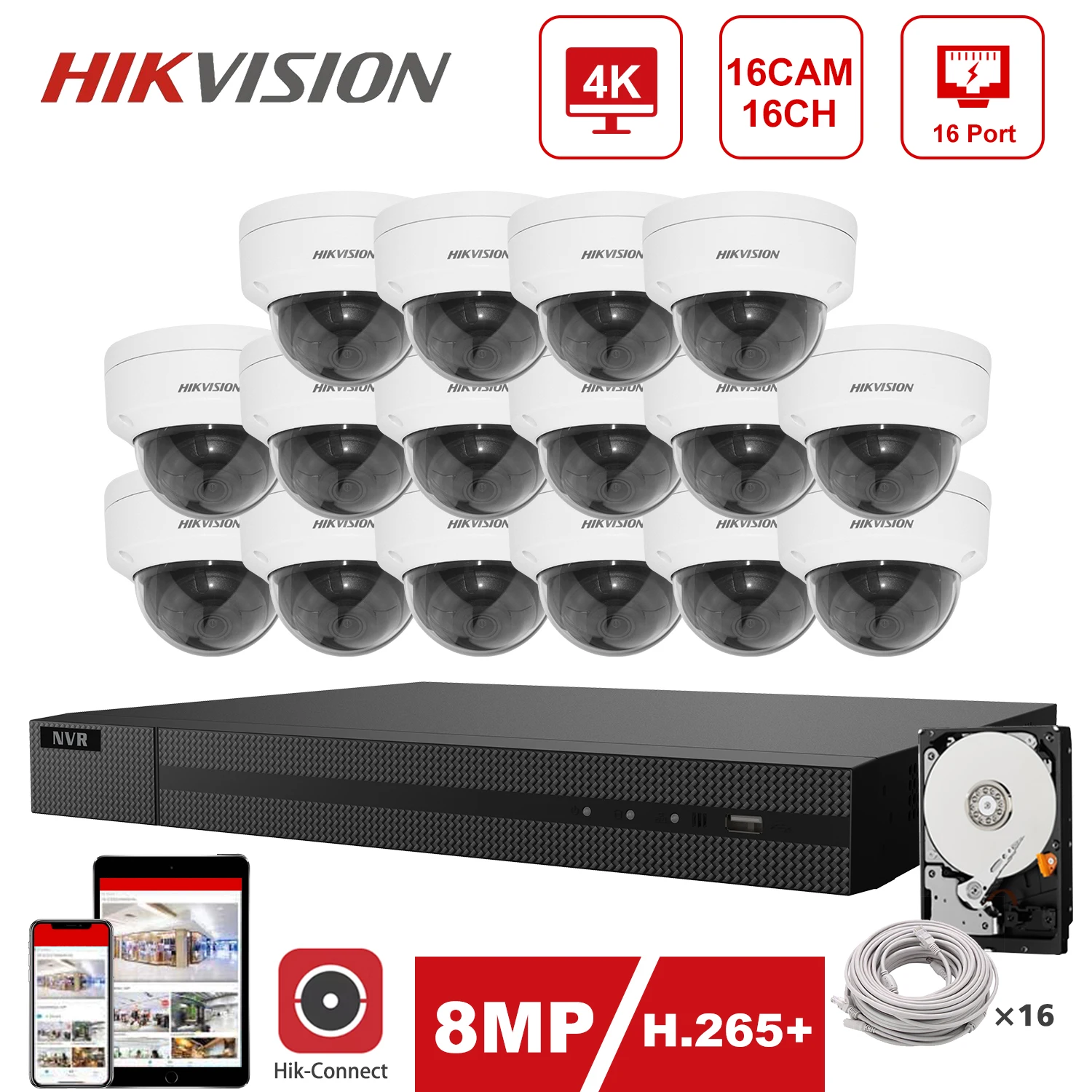 Hikvision Kit de cámara IP de 8MP para interiores y exteriores, Kit de ...