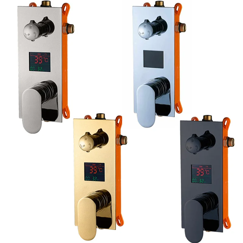 Chrome LED Digital Display Shower Faucet Mixer Valve Concealed Shower 2 ...