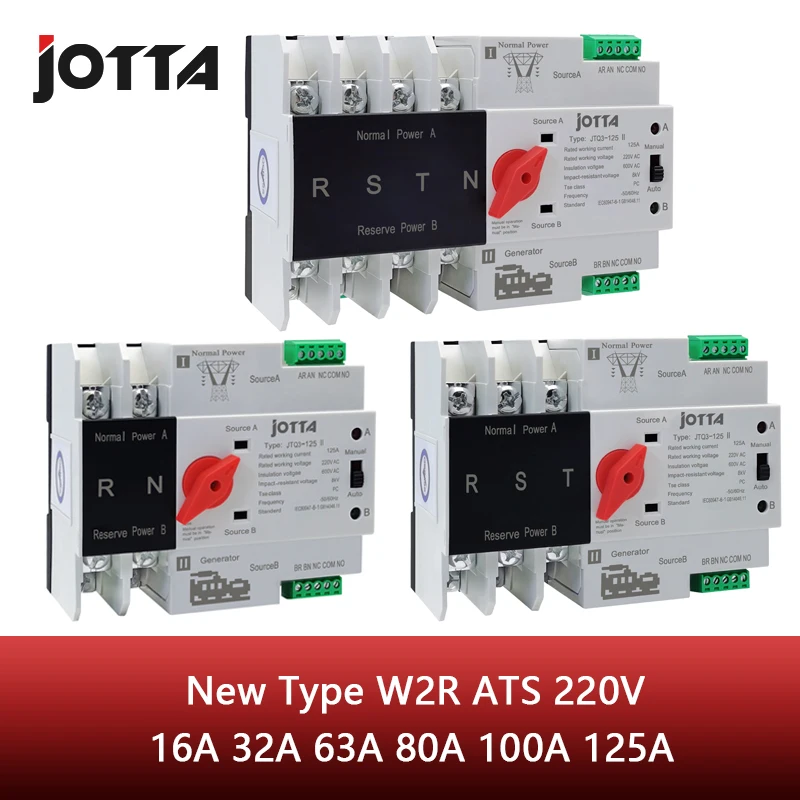 Jotta W2r-2p/3p/4p 16a 32a 63a 80a 100a 125a 220v Ats Automatic Transfer Switch Electrical ...