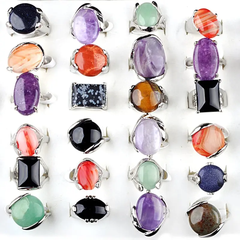 Imixlot 10PCS Colored Natural Small Stone Rings Mix Style Fashion Women ...