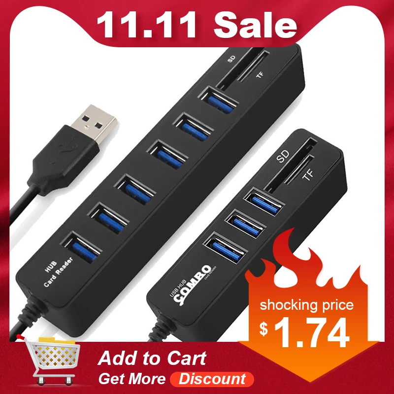 USB Hub 3/6 Port Expander Adapter USB 3.0 Hub Multi USB Splitter 2.0 ...