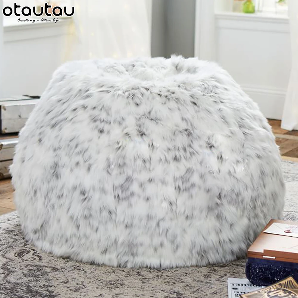 Luxury Big Lazy bean bag Sofa Sac Pouf Cover Fluffy Faux Fur Velvet ...