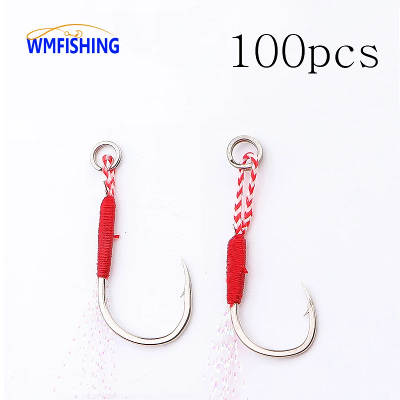100Pcs 8# 24# Assist Hook Fishing Lure Slow Jigging Solid Cast Jigs Barbed Single Jig Hooks ...