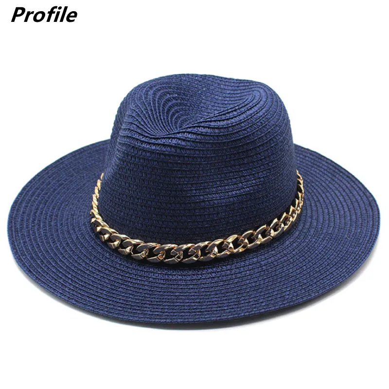 Brown straw hat golden chain sun hat outdoor sun hat straw hat seaside ...