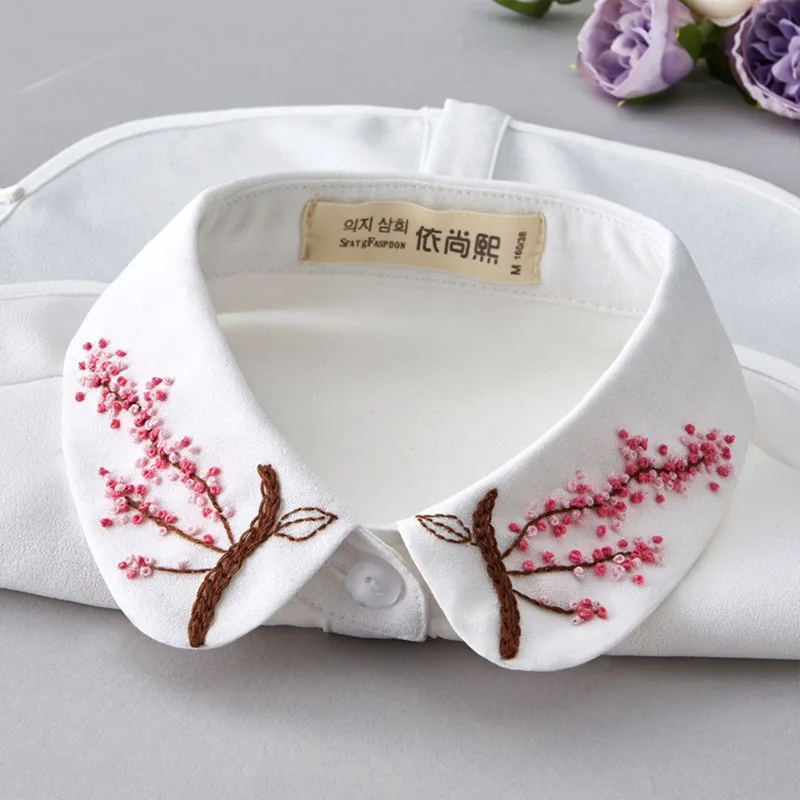 Elegant-Embroidery-Fake-Collar-Shirt-Women-Blouse-White-Half-Shirt ...