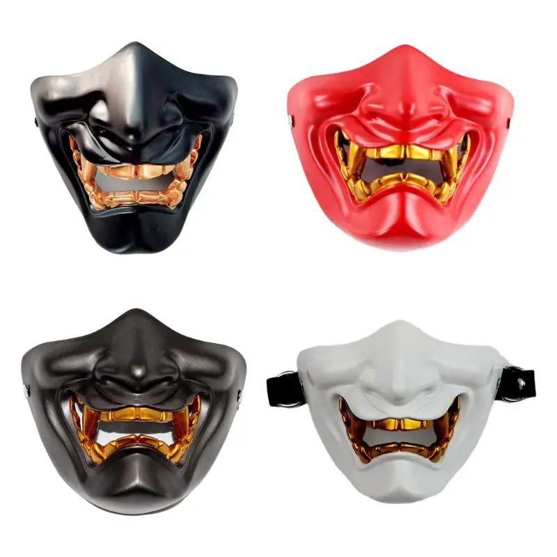Halloween Japanese Anime Ghost Resin Half Face Mask Evil Demon Kabuki ...