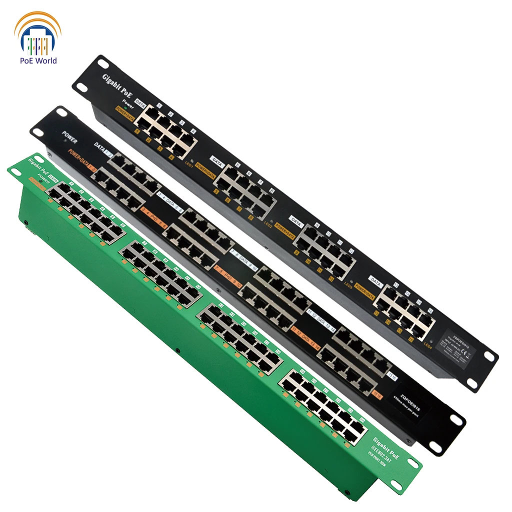 16 Port Poe Patch Panel Gigabit Poe Injector Ieee802.3af/at Passive ...