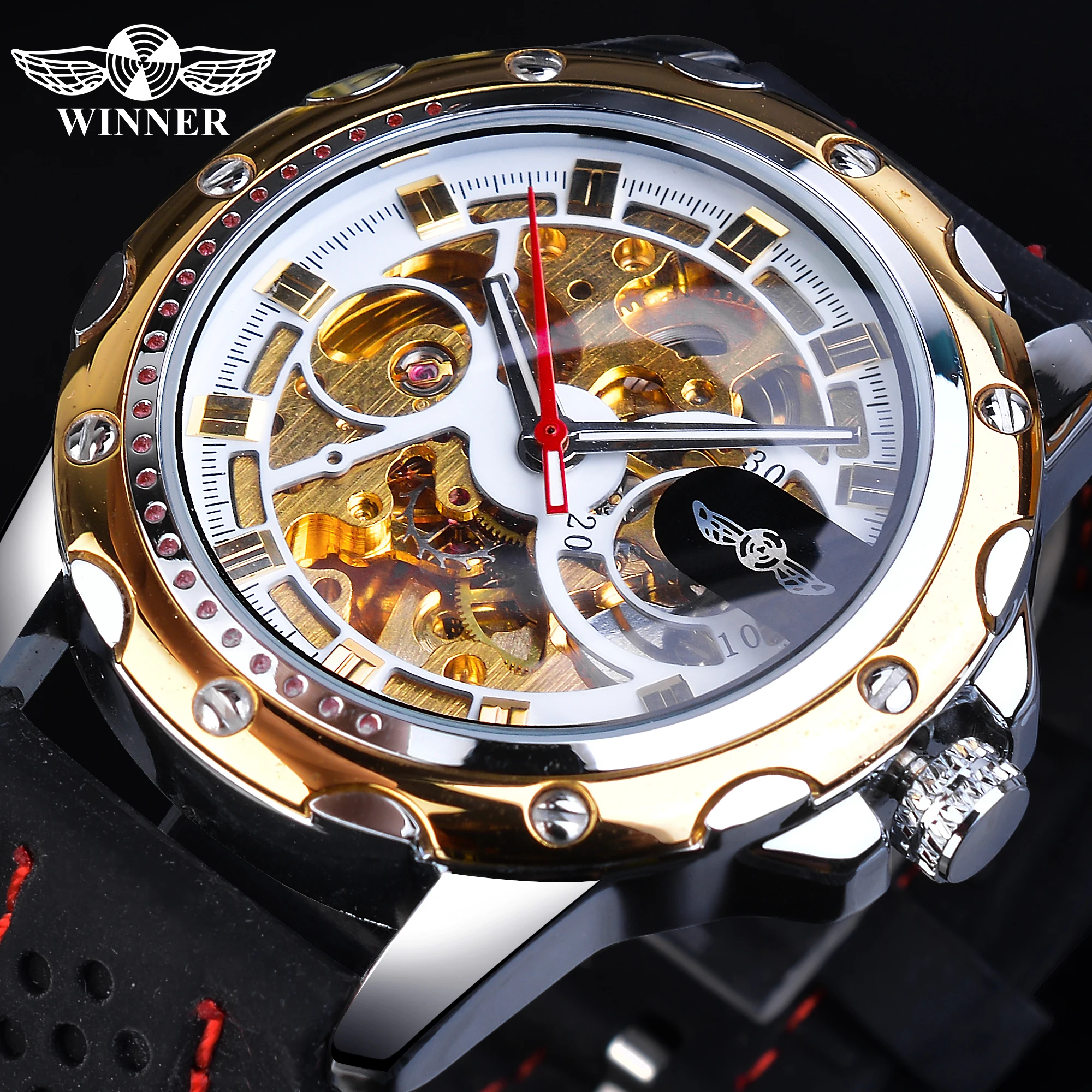 Winner Golden Skeleton Mechanical Watch Automatic Men's Steampunk ...