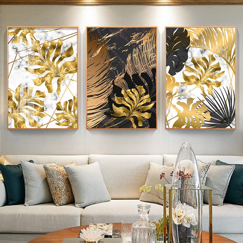 Imagen de planta de hojas doradas para decoración del hogar, lienzo nórdico, arte de pared ...