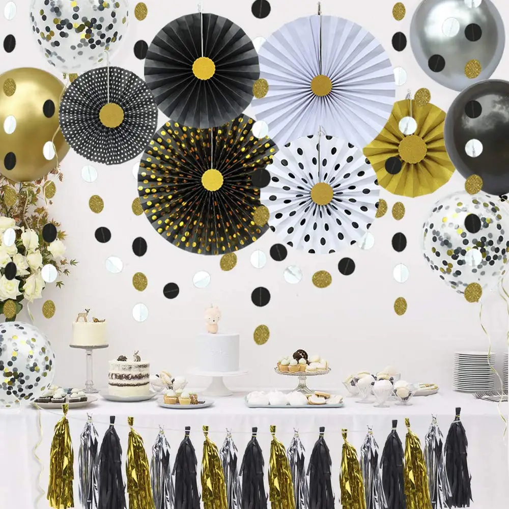 Graduation New Year Party Supplies Black Gold Silver Paper Cap Banner ...