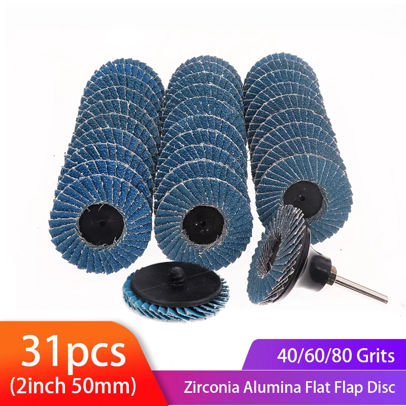 31pcs 2inch Zirconia Alumina Flat Flap Disc Roll Lock Grinding ...