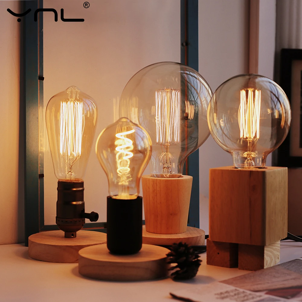 Modern Wood Table Lamp Retro E27 Desktop Decorative Light Indoor Art ...
