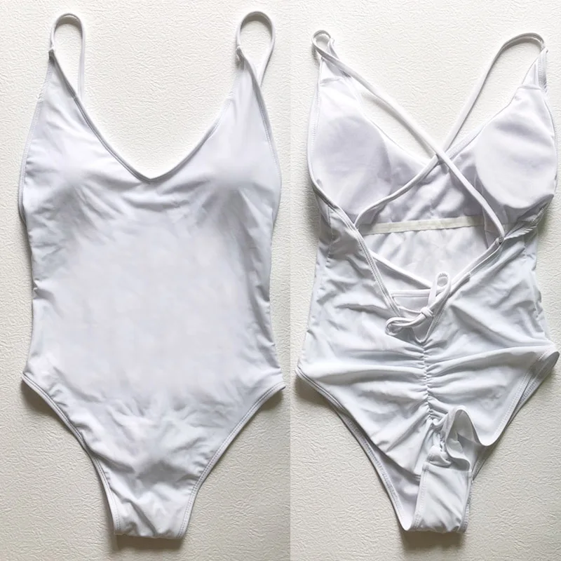 Sexy One Piece Swimsuit Solid Swimwear Women Adjustable straps Bathing ...