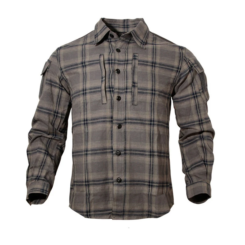 Fan Plaid Tactical Shirt Men Women Long Sleeve Breathable Cotton Plaid ...