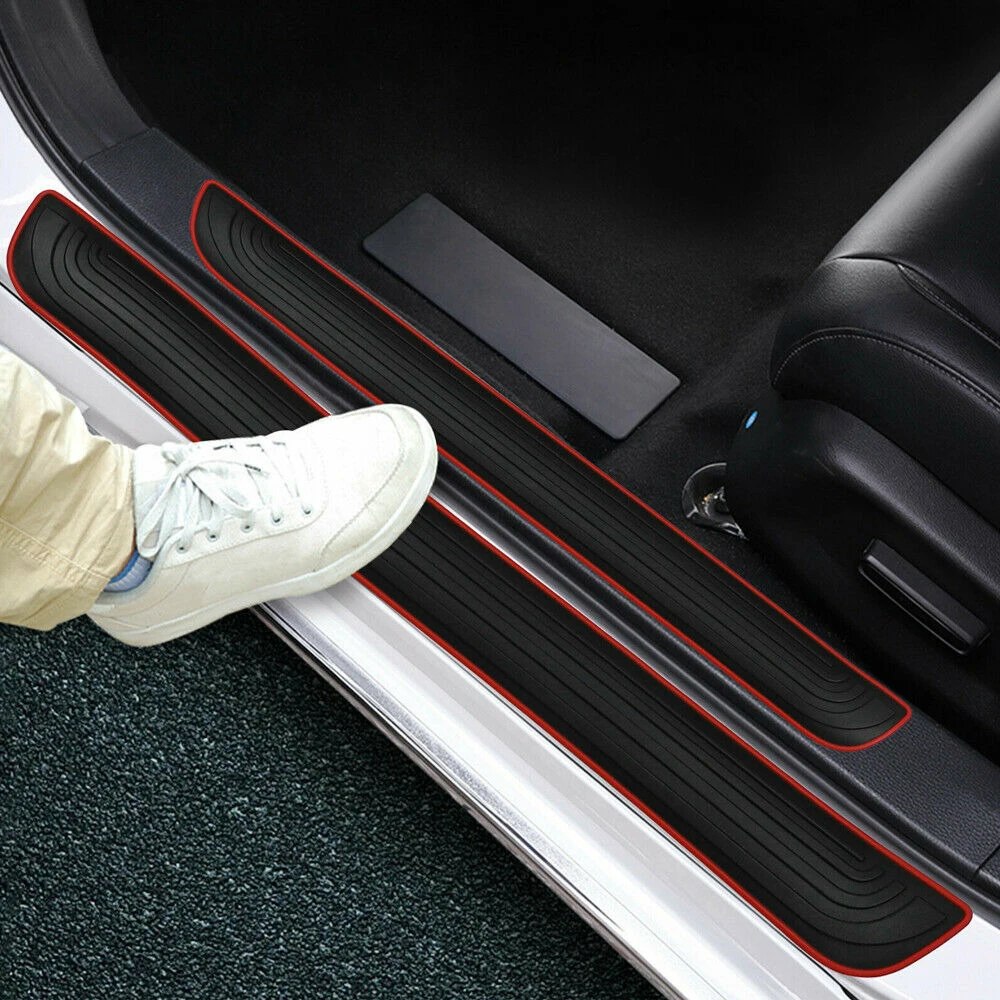 4pcs Car Tuning Black Rubber Car Door Scuff Sill Covers Panel Step ...