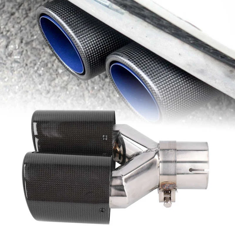 Carbon Fiber Dual Exhaust Tip Glossy Y Shape Tail Pipe with Clamp ...