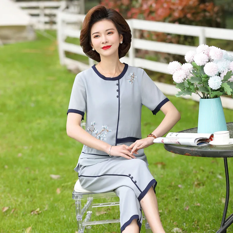 Elegant Lady Plus Size 2 Piece Set Women Summer Short Sleeve Top+ Wide ...