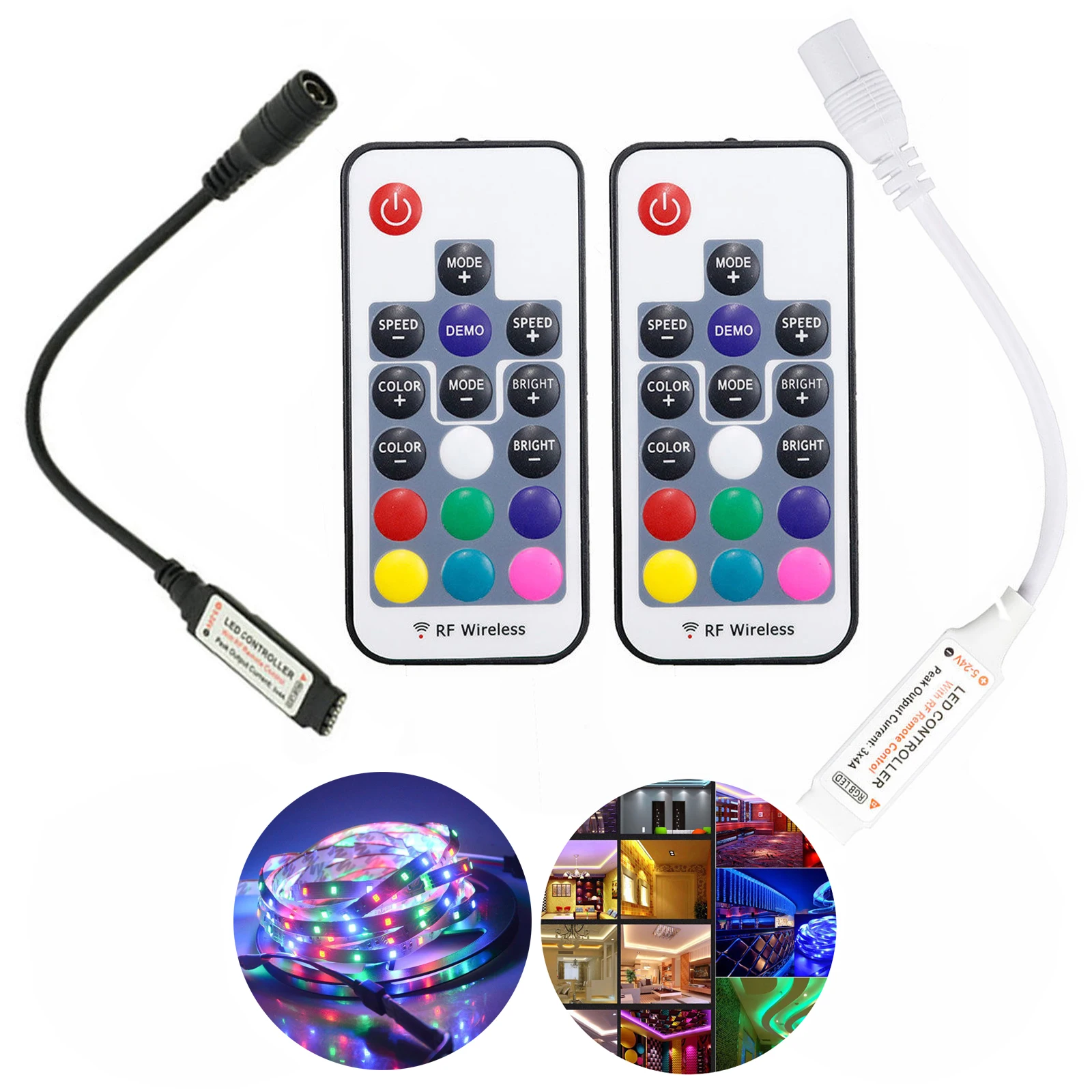 Mini Led RGB Remote Controller DC 5V-24V 17 keys RF Wireless Dimmer For ...