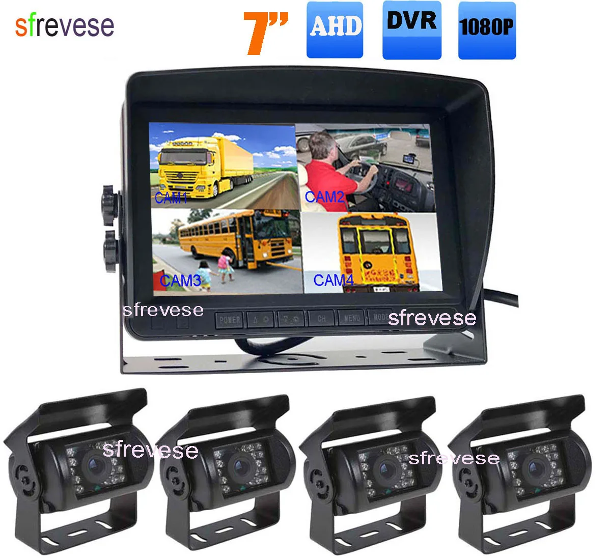 RV 버스 트럭용 백업 카메라 키트, AHD IPS 4CH 쿼드 분할 자동차 후면보기 DVR 모니터, 4x18 IR AHD ...