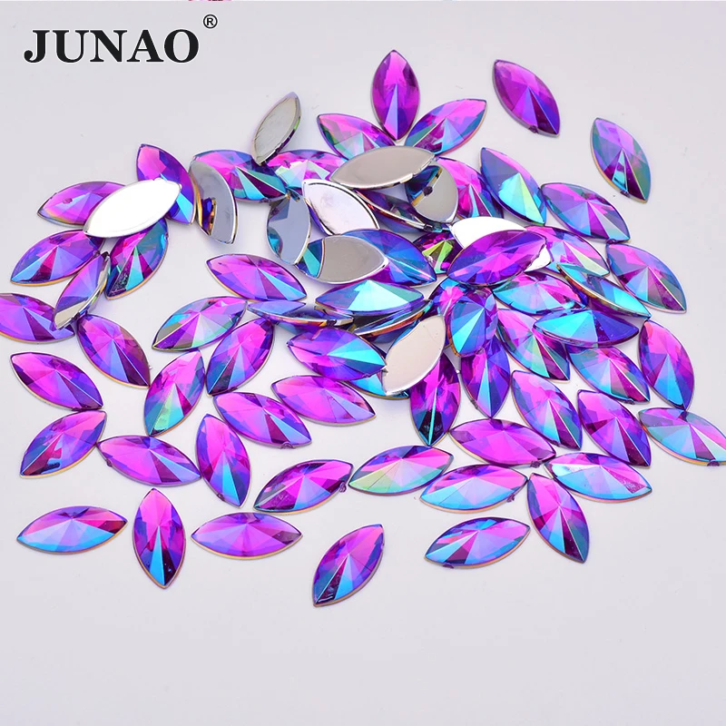 JUNAO 7*15mm Purple AB Crystals Flat Back Rhinestone Applique Horse Eye ...