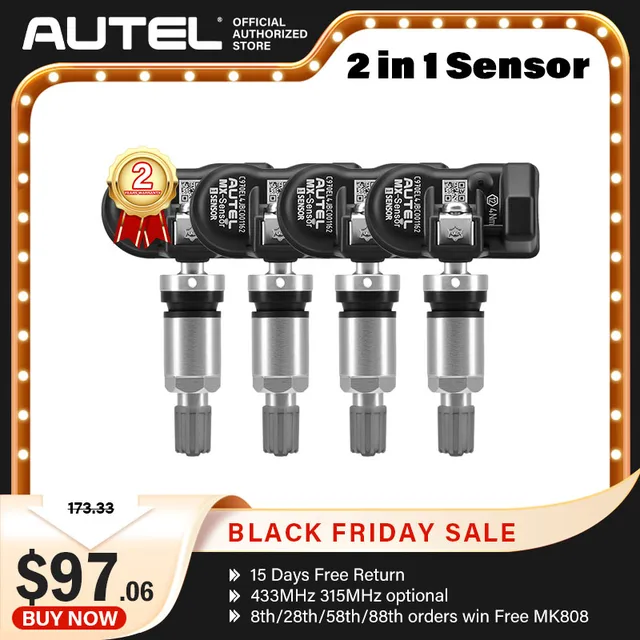 TPMS Sensor Autel 433MHz 315MHZ MX Sensor Universal 2 in 1 Tire Programmable TPMS Sensor for ...