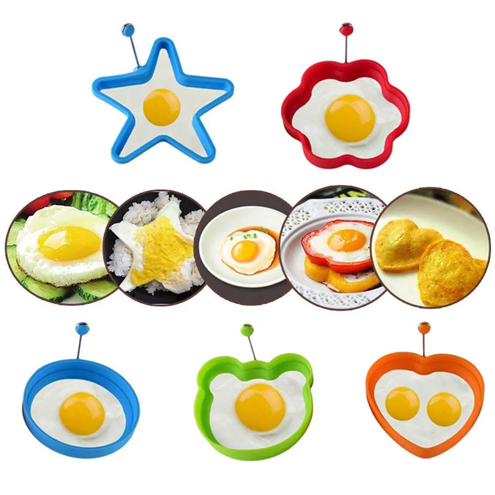 1pc 실리콘 계란 금형 비 스틱 계란 요리 반지 Scrambled 계란 양식 핸들 팬케이크 메이커 금형 아침 샌드위치 쿠커