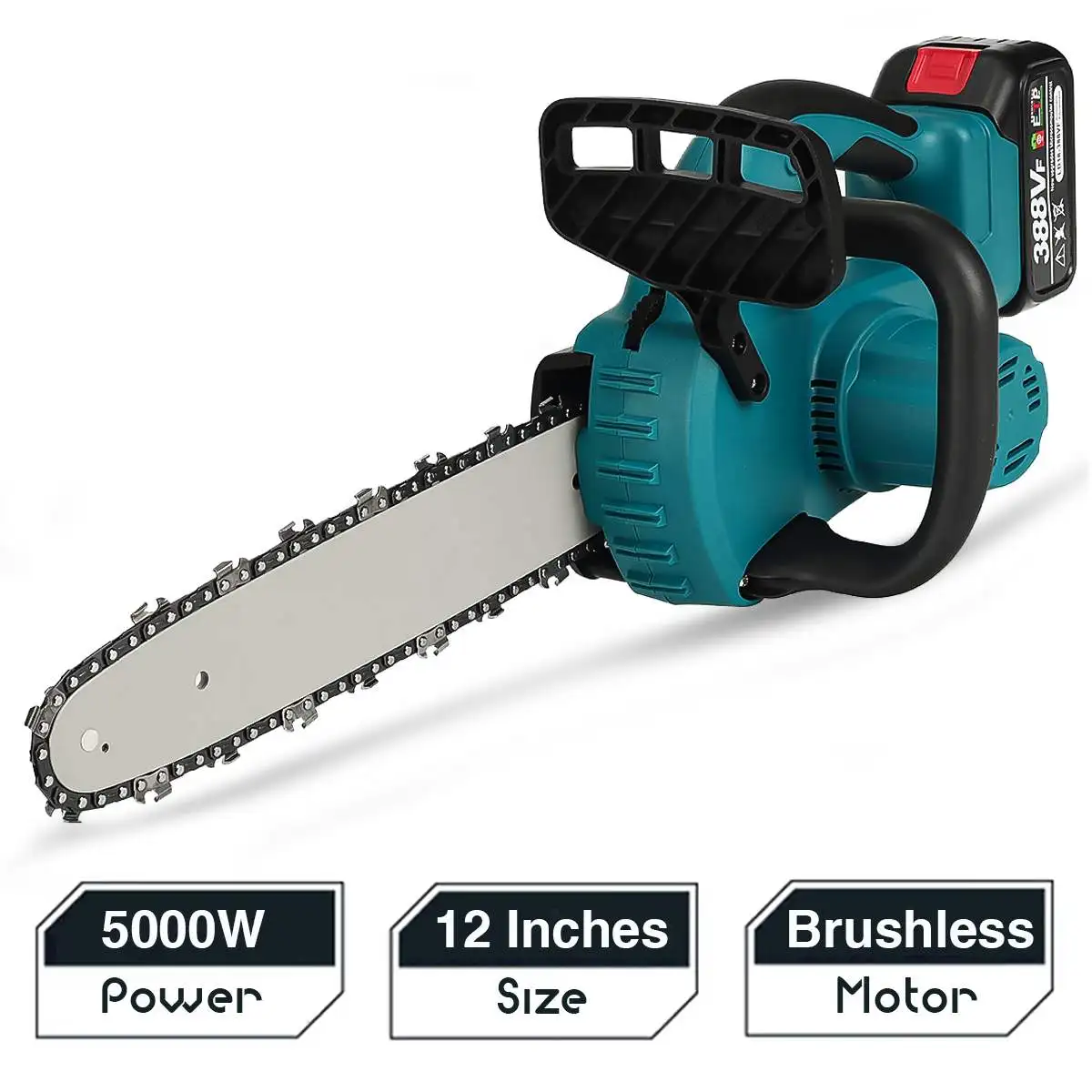 12 Inch 5000W Cordless Electric Chain saw Garden Woodworking Power Tool ...