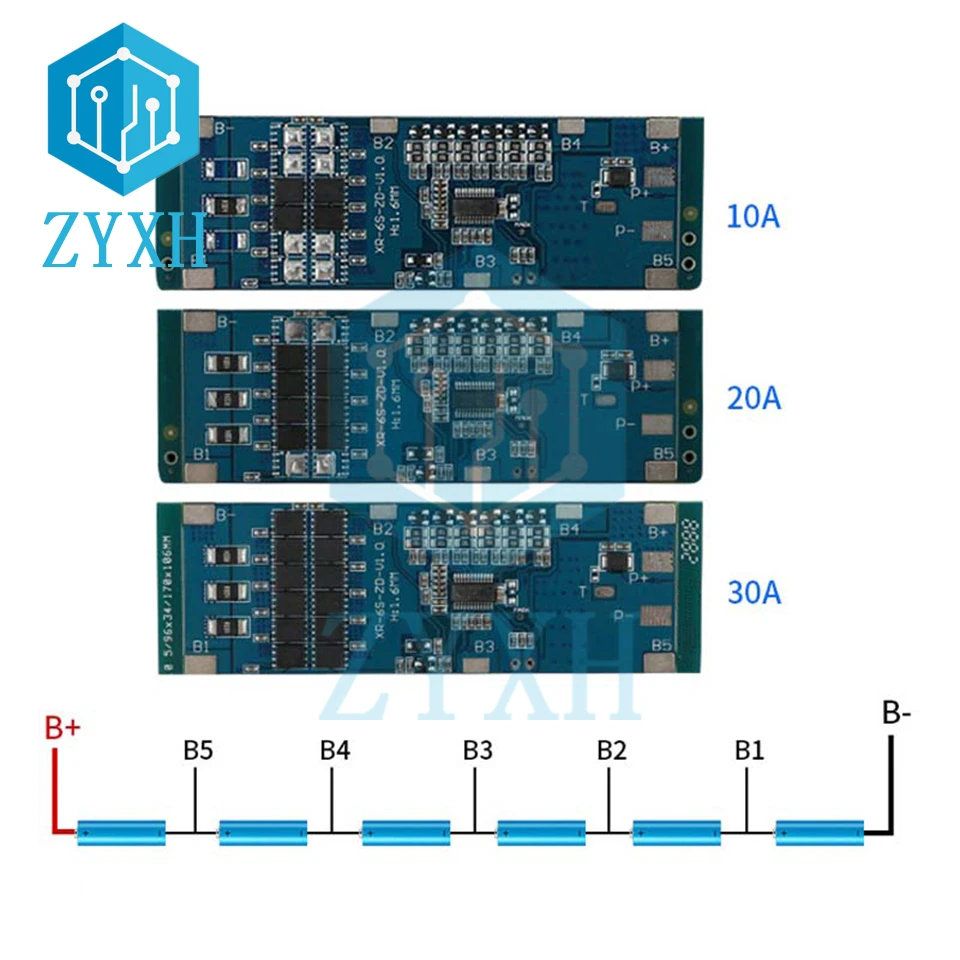 Balanced 6S BMS 10A 20A 30A 22.2V Li-ion Lithium 18650 Charge Board