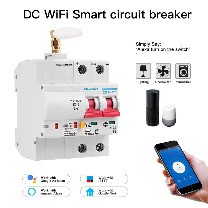 WiFi DC Smart Circuit Breaker overload short circuit protection with Alexa google home for Smart ...