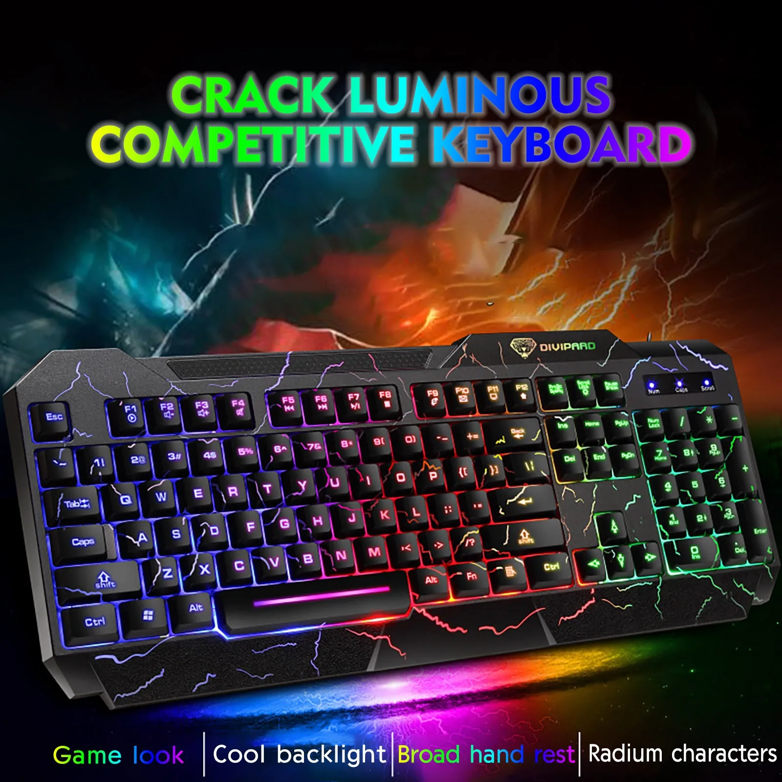 Crack-Backlit-Gaming-Keyboard-Wired-Keyboards-Gamer-104Key-Ergonomic-PC ...
