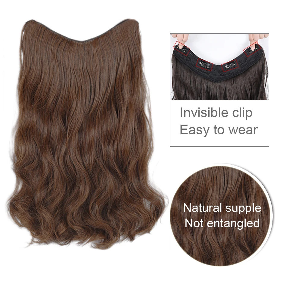 PERRUQUE,V-103-22 pouces--Extensions capillaires synthétiques ondulées ...