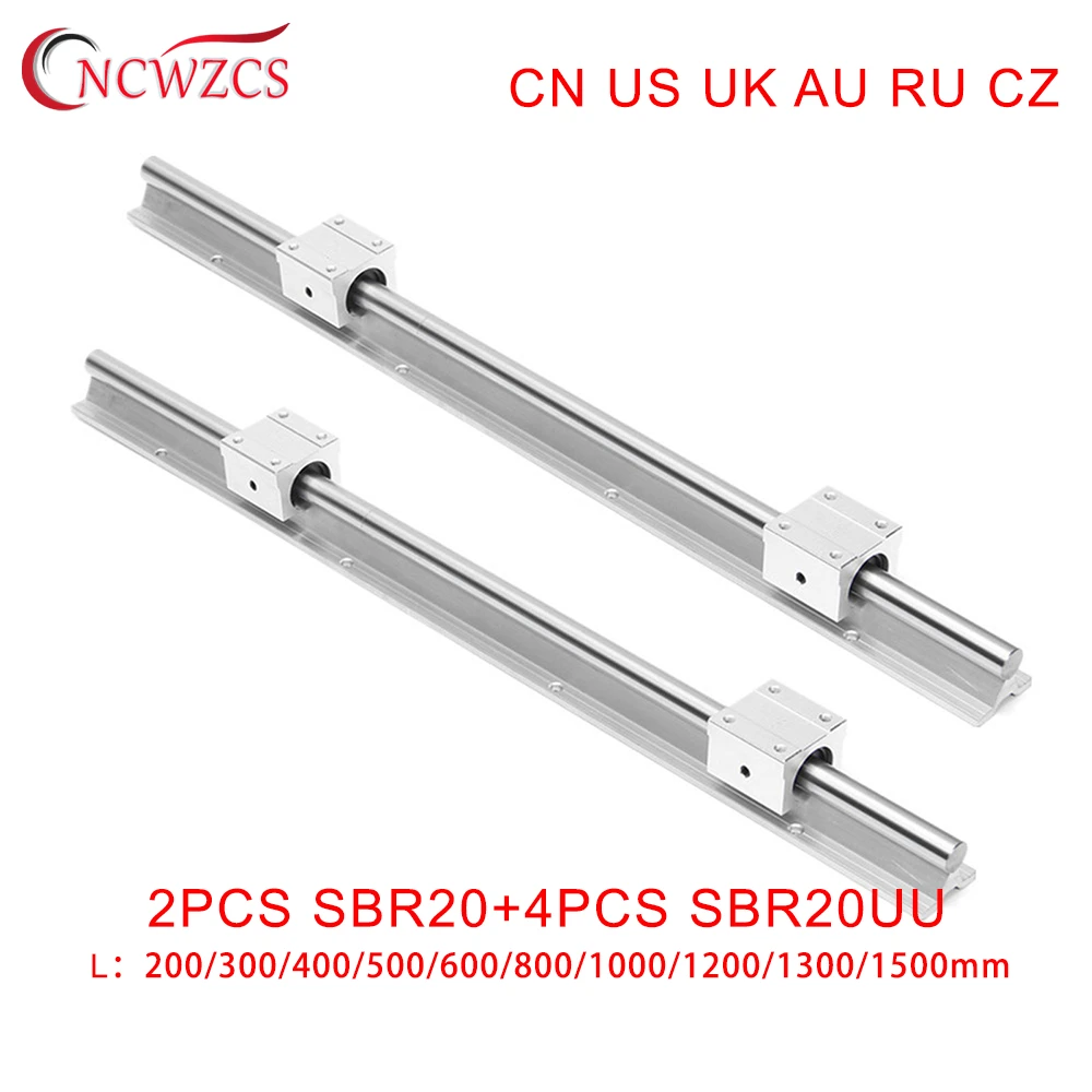 2pcs Sbr20 200 300 500 800 1000 1500mm Linear Guide Rail And 4pcs Sbr20uu Linear Bearing Blocks ...