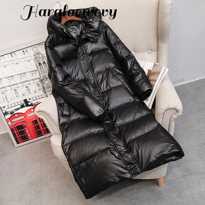 Winter Long Down Coat Women Thick Hooded Winter Zipper Plus Size ...